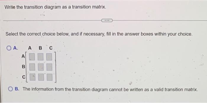 Solved Write the transition diagram as a transition matrix. | Chegg.com