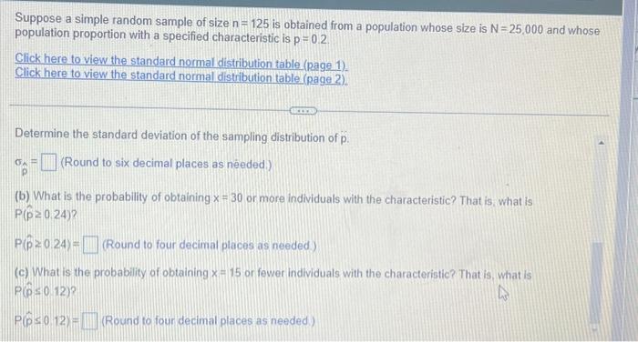 Solved Suppose a simple random sample of size n=125 is | Chegg.com