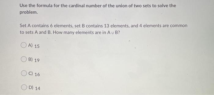 Solved Use the formula for the cardinal number of the union | Chegg.com