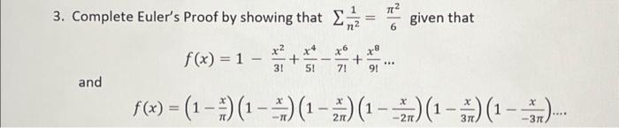 Solved 3. Complete Euler's Proof by showing that the | Chegg.com