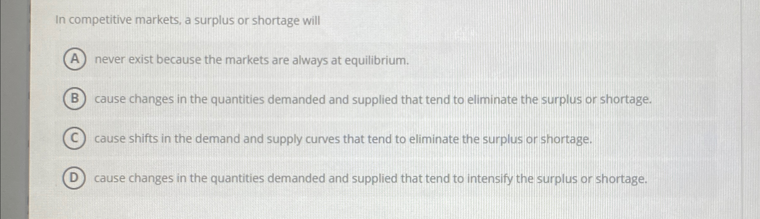 Solved In competitive markets, a surplus or shortage | Chegg.com