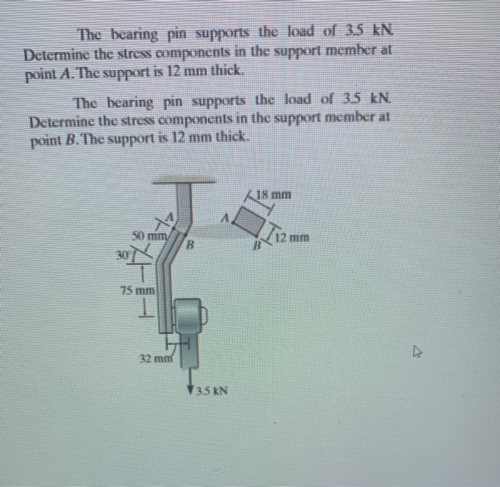 Solved The bearing pin supports the load of 35 KN Determine | Chegg.com