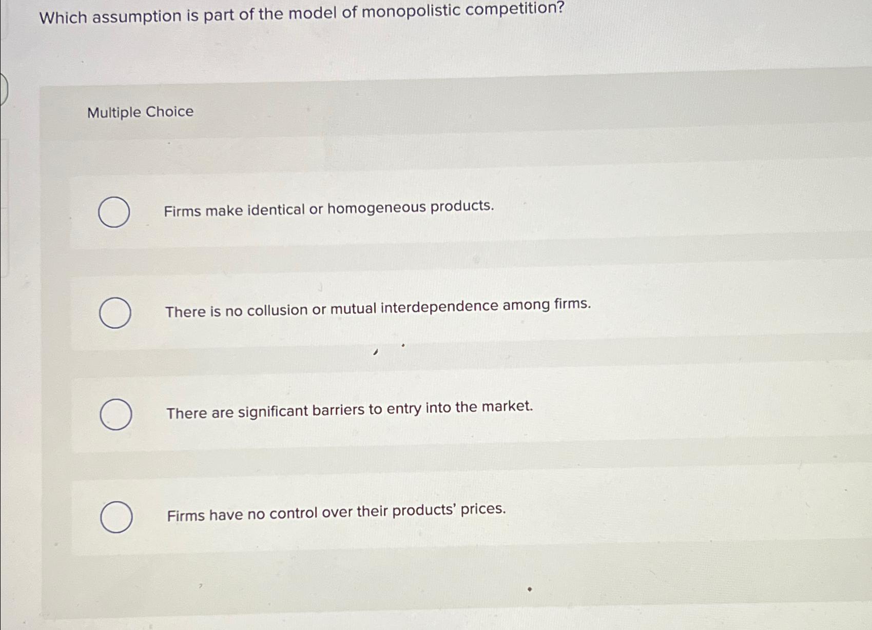Solved Which assumption is part of the model of monopolistic | Chegg.com