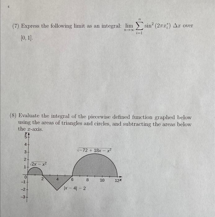 Solved (7) Express the following limit as an integral: | Chegg.com