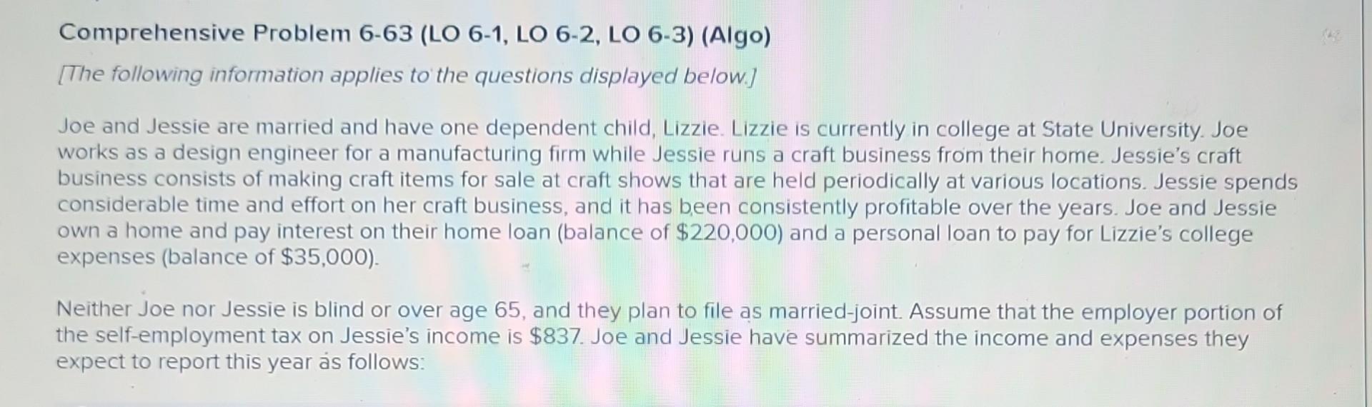 Solved Comprehensive Problem 6-63 (LO 6-1, LO 6-2, LO 6-3) | Chegg.com