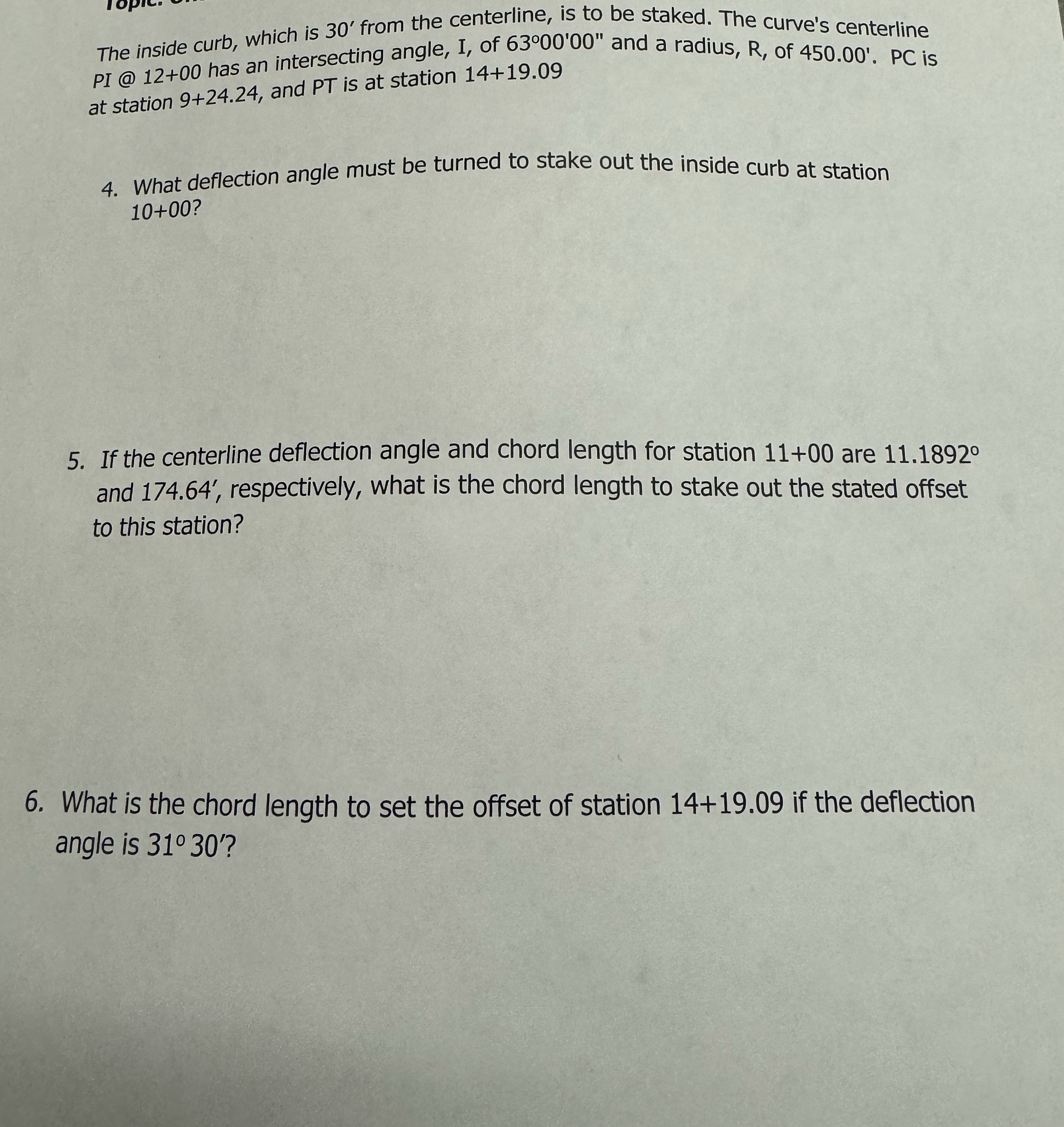 Solved The inside curb, which is 30' ﻿from the centerline, | Chegg.com