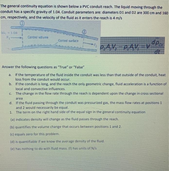 Solved The general continuity equation is shown below a PVC | Chegg.com