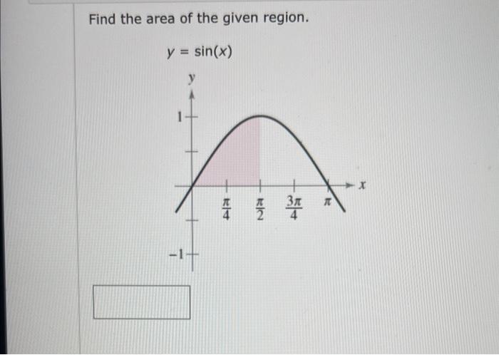 Solved Find the area of the given region. y=sin(x) | Chegg.com
