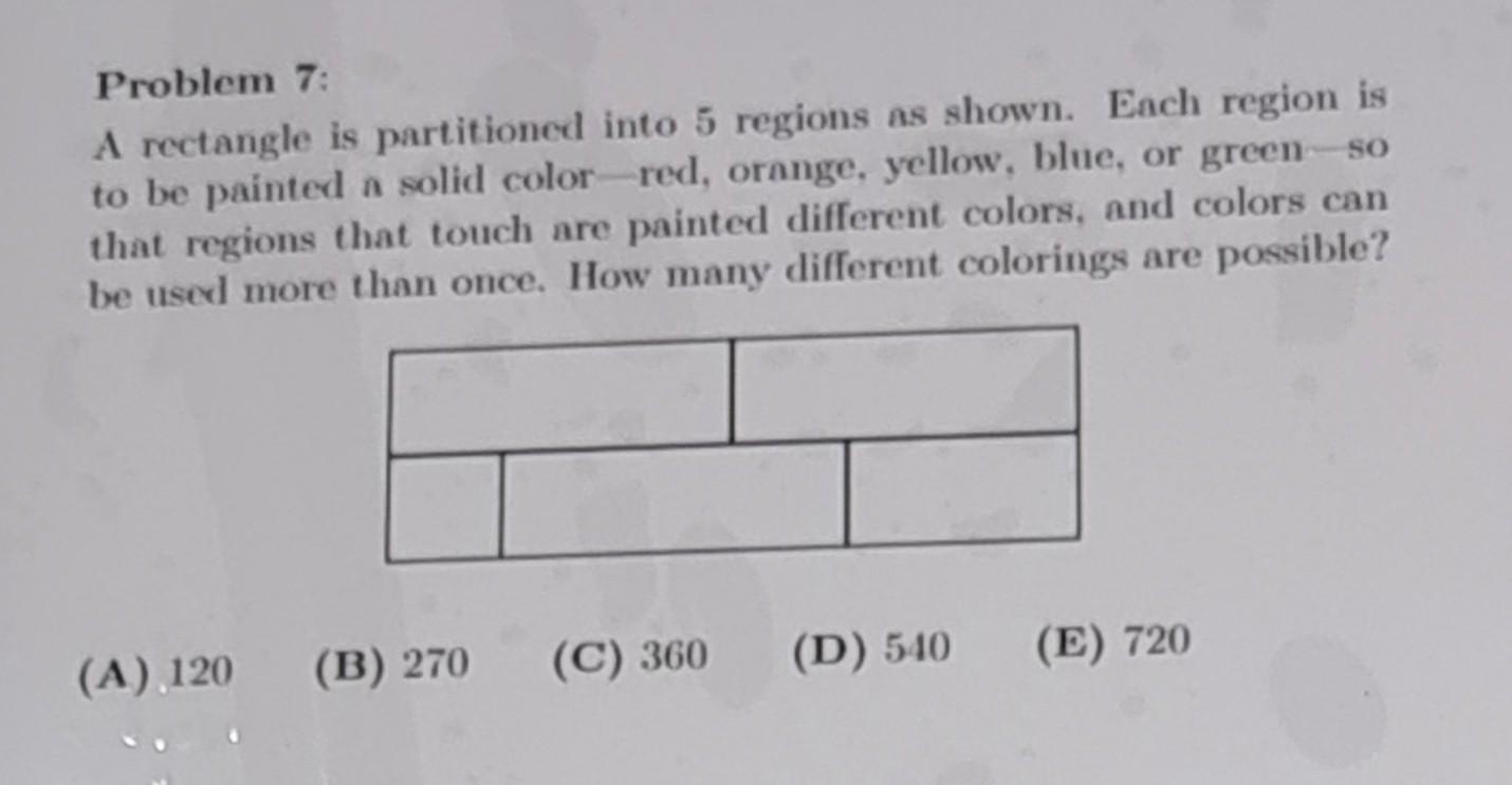 Solved Problem 7: A rectangle is partitioned into 5 regions | Chegg.com