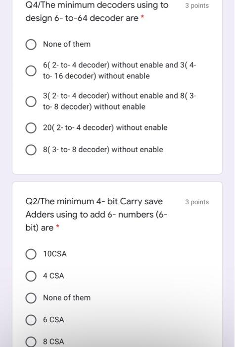 Solved 3 points Q4/The minimum decoders using to design 6- | Chegg.com