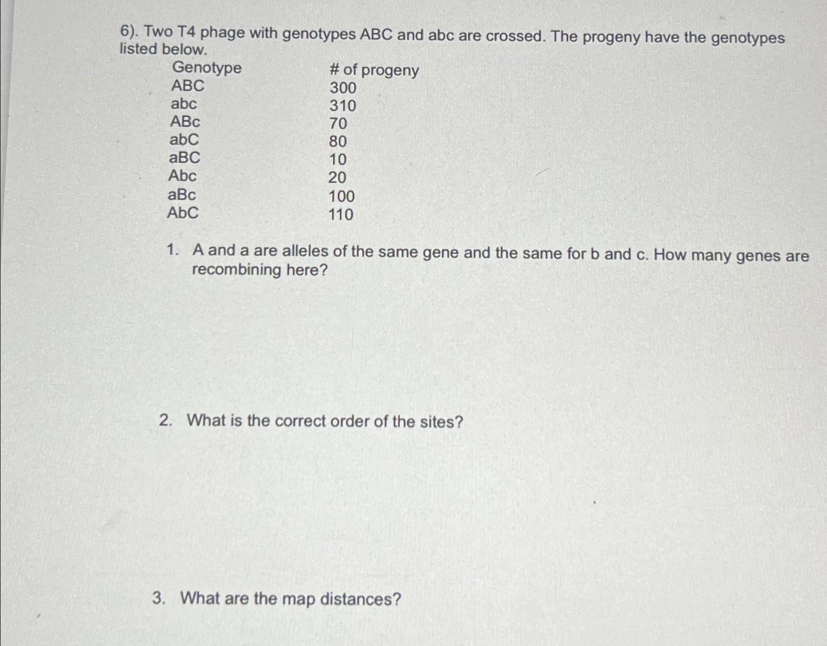 Solved . ﻿Two T4 ﻿phage with genotypes ABC and abc are | Chegg.com
