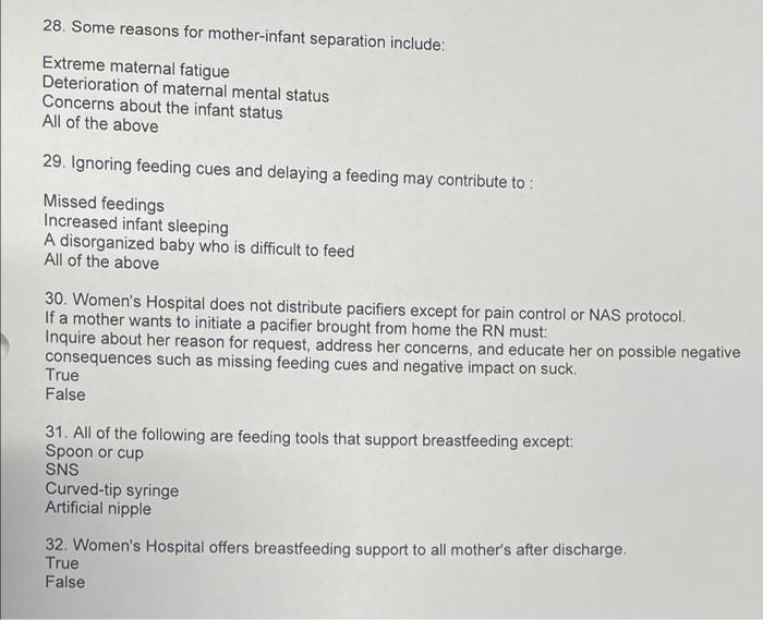 Solved 28. Some reasons for mother-infant separation | Chegg.com