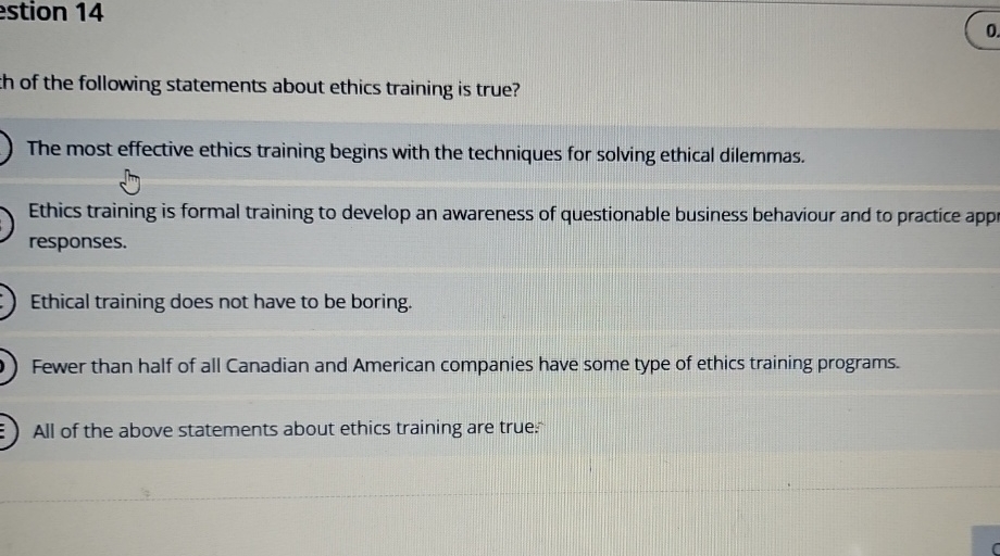 Solved estion 14h of the following statements about ethics | Chegg.com