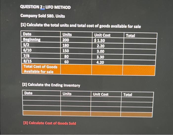 Solved Question: FIFO and LIFO Instruction: Please used the | Chegg.com