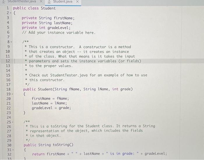 Solved 1. StudentTester.java × Student.java ×public class | Chegg.com