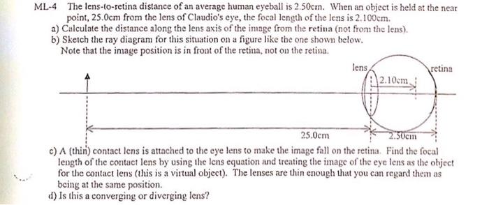 Solved ML-4 The lens-lo-retina distance of an average human | Chegg.com