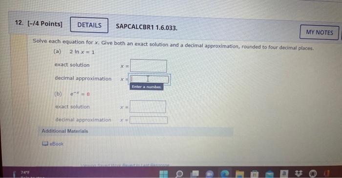 Solved Solve each equation for x. Give both an exact | Chegg.com