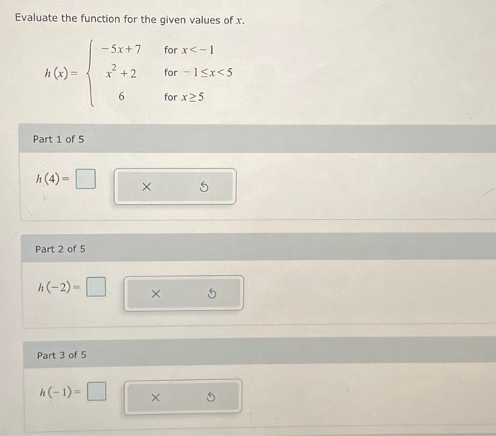 Solved Evaluate the function for the given values of x. | Chegg.com