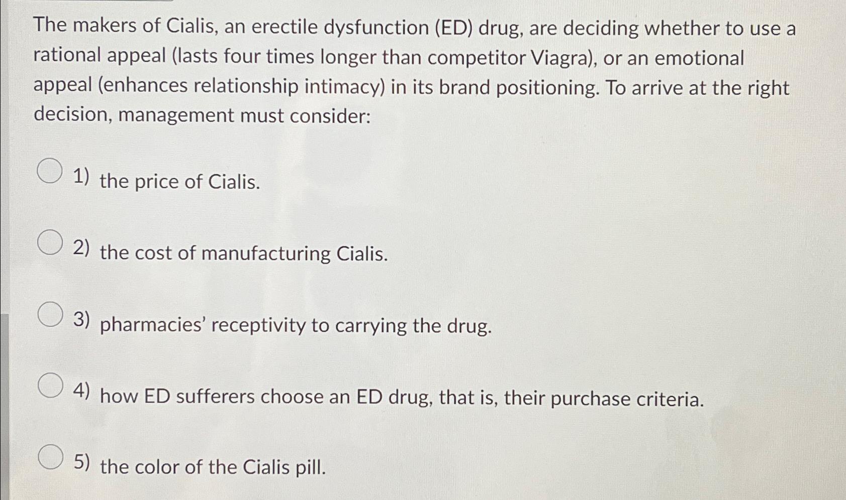 Solved The makers of Cialis, an erectile dysfunction (ED) | Chegg.com Solved The makers of Cialis, an erectile dysfunction (ED) | Chegg.com
