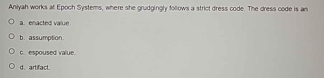 Solved Aniyah works at Epoch Systems, where she grudgingly | Chegg.com