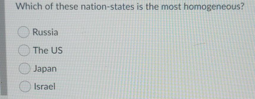 Solved Which of these nation-states is the most homogeneous? | Chegg.com