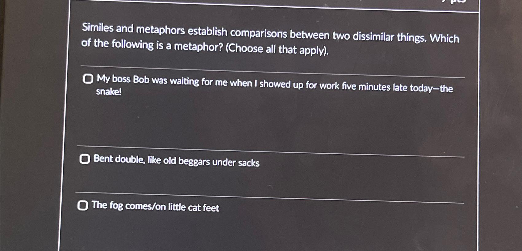 Solved Similes and metaphors establish comparisons between | Chegg.com