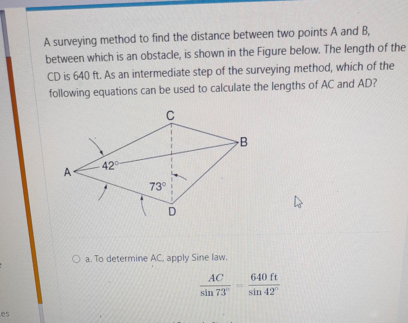 Solved A surveying method to find the distance between two | Chegg.com
