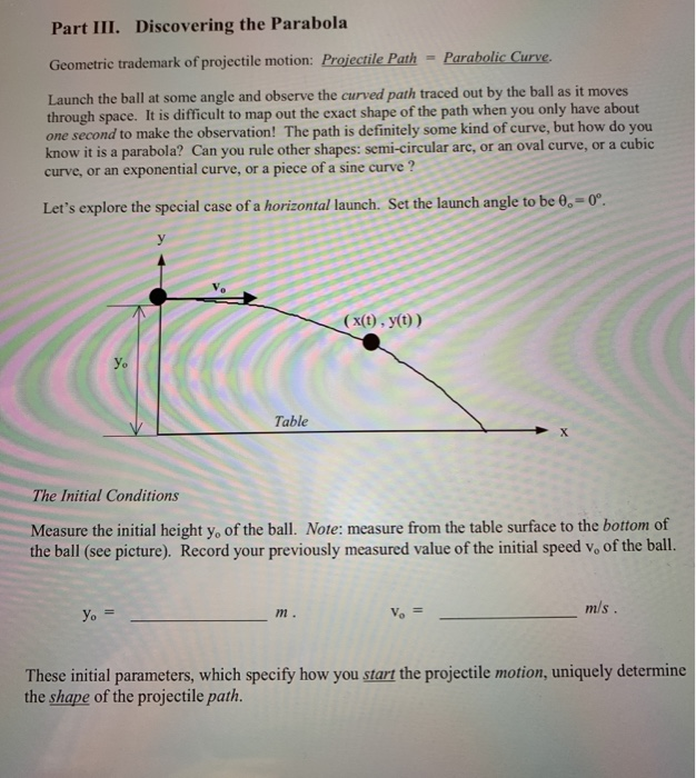 Solved Part III. Discovering the Parabola Geometric | Chegg.com