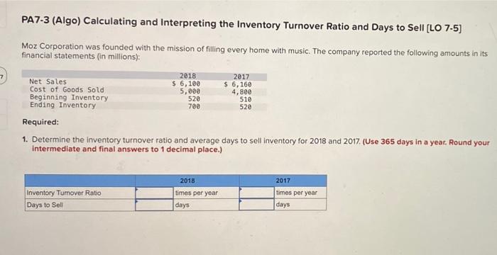Solved PA7-3 (Algo) Calculating and Interpreting the | Chegg.com