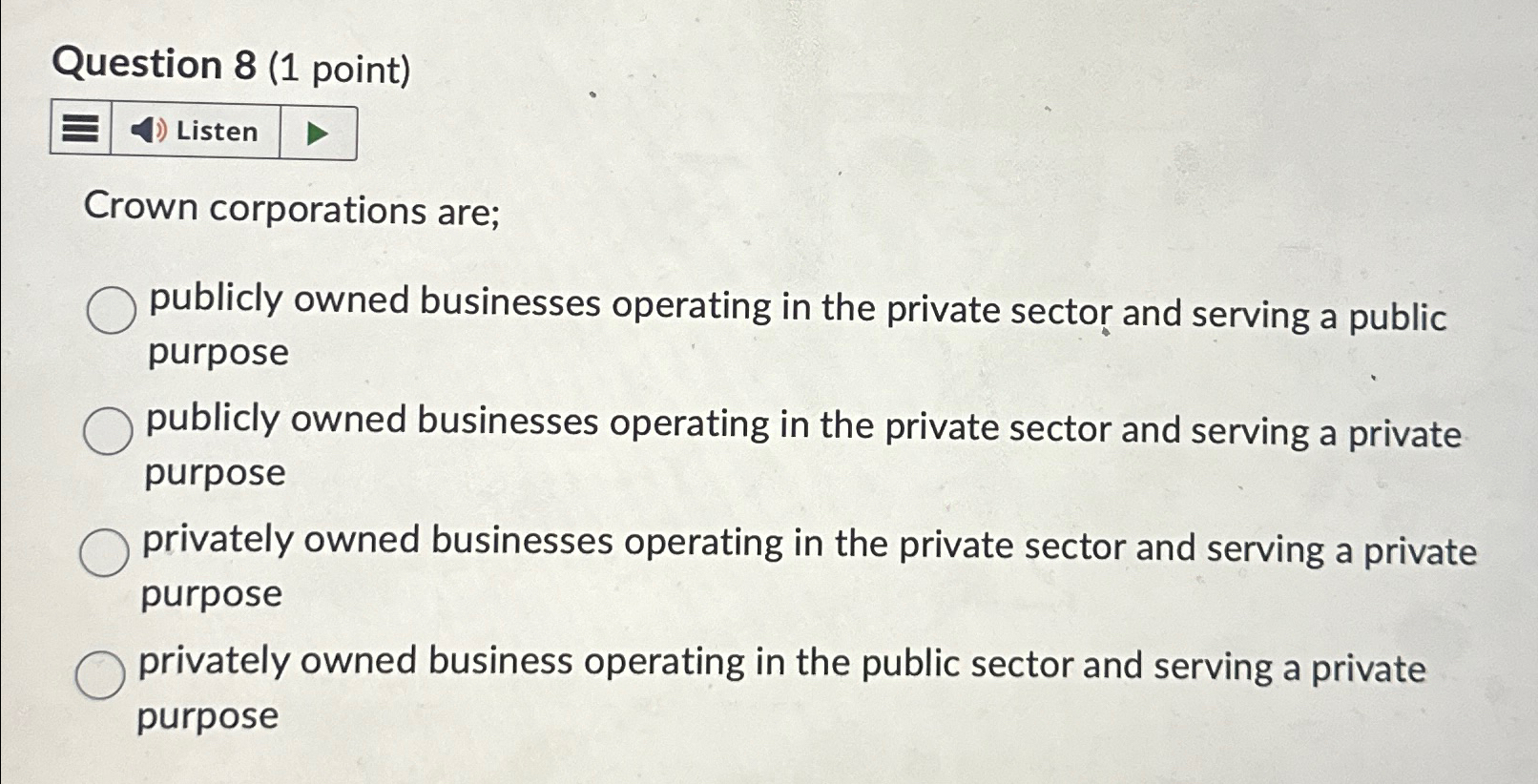 Solved Question 8 (1 ﻿point)ListenCrown corporations | Chegg.com