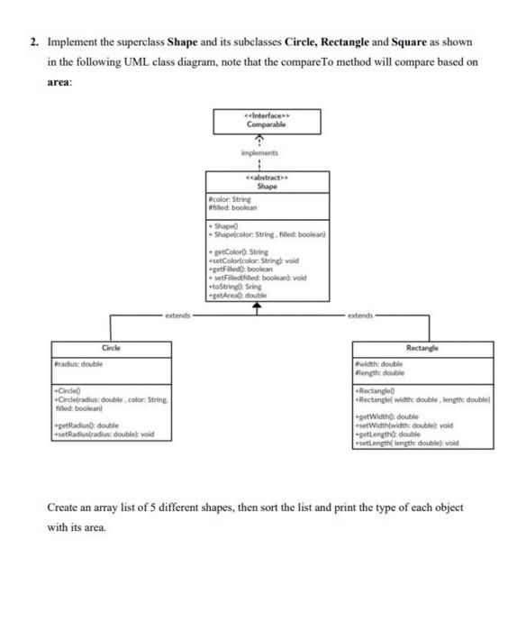 2. Implement the superclass Shape and its subclasses | Chegg.com