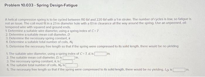 Solved A helical compression spring is to be cycled between | Chegg.com