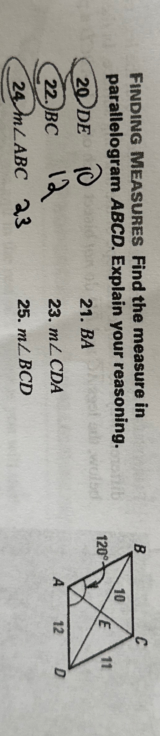 Solved Finding MeAsures find the measure in parallelogram | Chegg.com