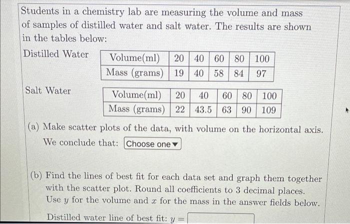Solved students in a chemistry lab are measuring the volume | Chegg.com