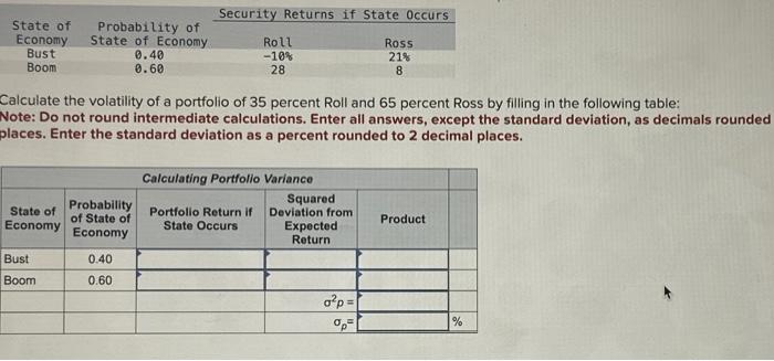 Solved Calculate the volatility of a portfolio of 35 percent | Chegg.com
