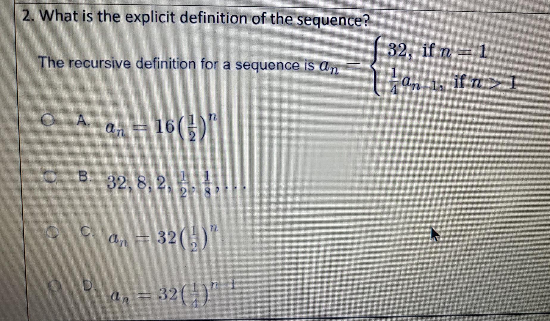 Solved 2. What is the explicit definition of the sequence? | | Chegg.com
