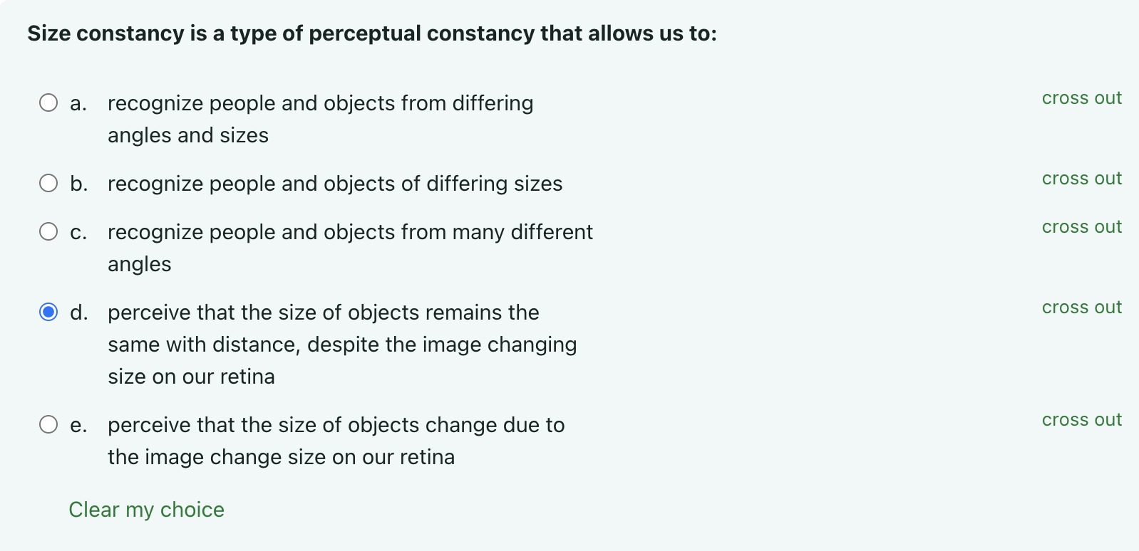 Solved Size constancy is a type of perceptual constancy that | Chegg.com