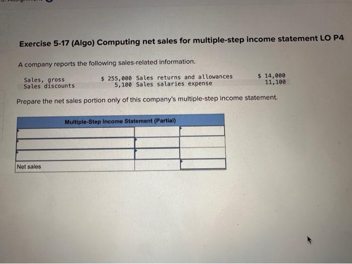 Solved Exercise 5-17 (Algo) Computing net sales for | Chegg.com