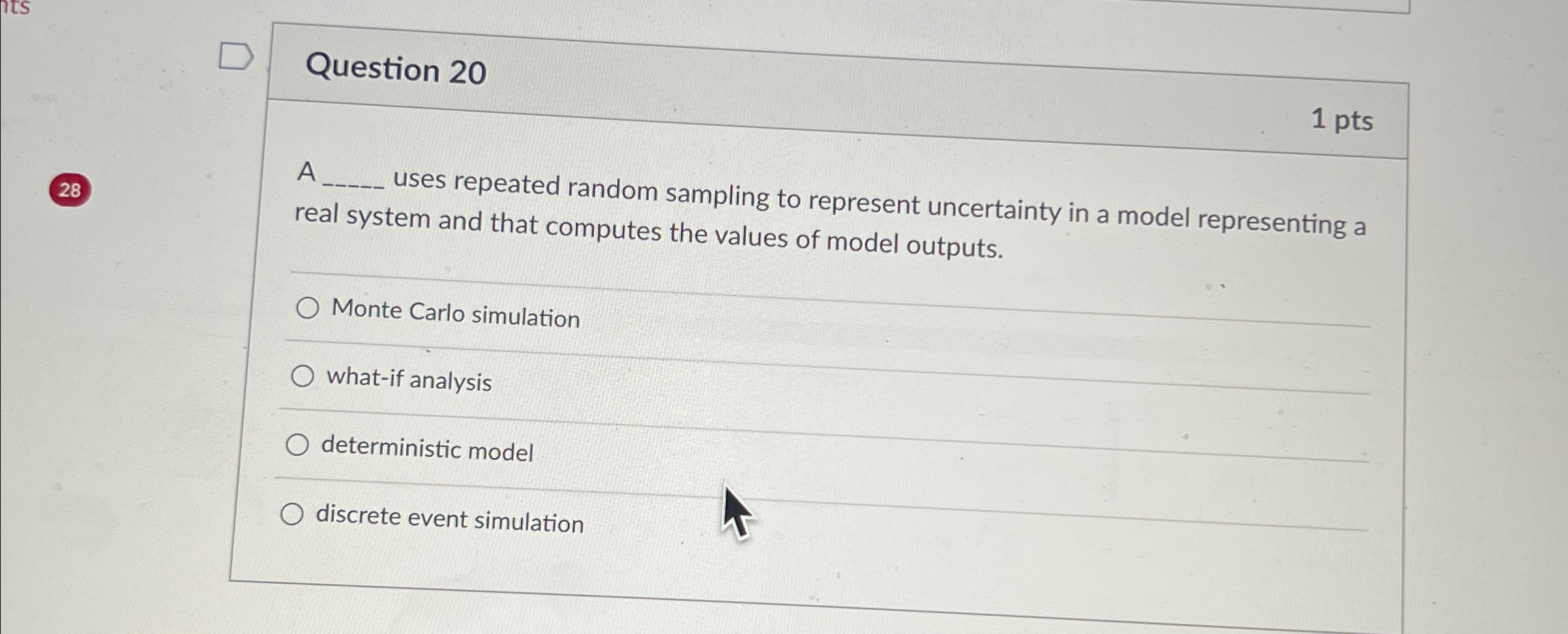 Solved Question 201ptsA ﻿uses repeated random sampling to | Chegg.com