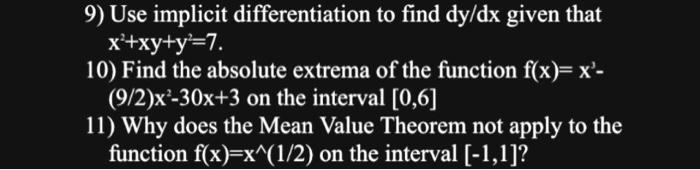Solved 9) Use implicit differentiation to find dy/dx given | Chegg.com