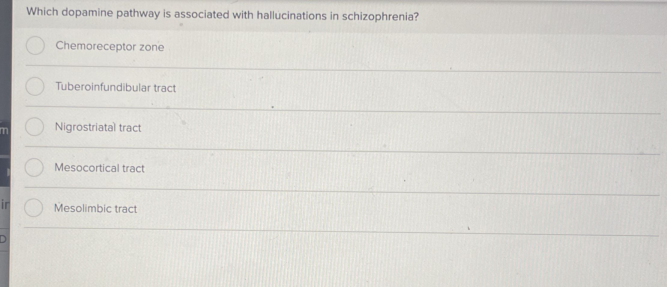 [Solved]: Which dopamine pathway is associated with hallucin