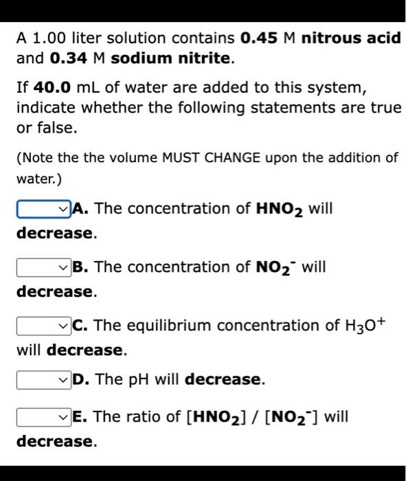 Solved A 1.00 liter solution contains 0.39 moles nitrous | Chegg.com