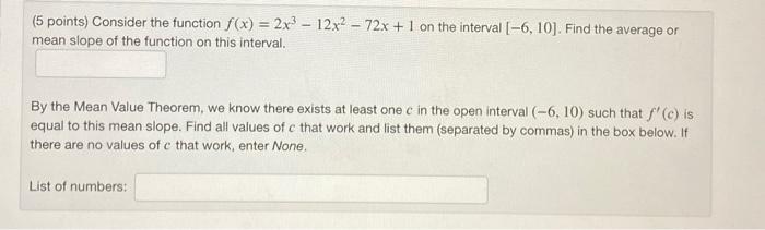 Solved (5 points) Consider the function f(x)=2x3−12x2−72x+1 | Chegg.com