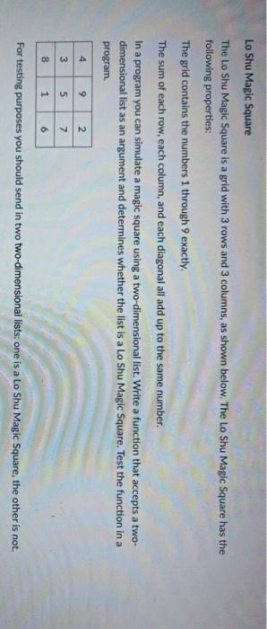 Solved Lo Shu Magic Square The Lo Shu Magic Square is a grid | Chegg.com