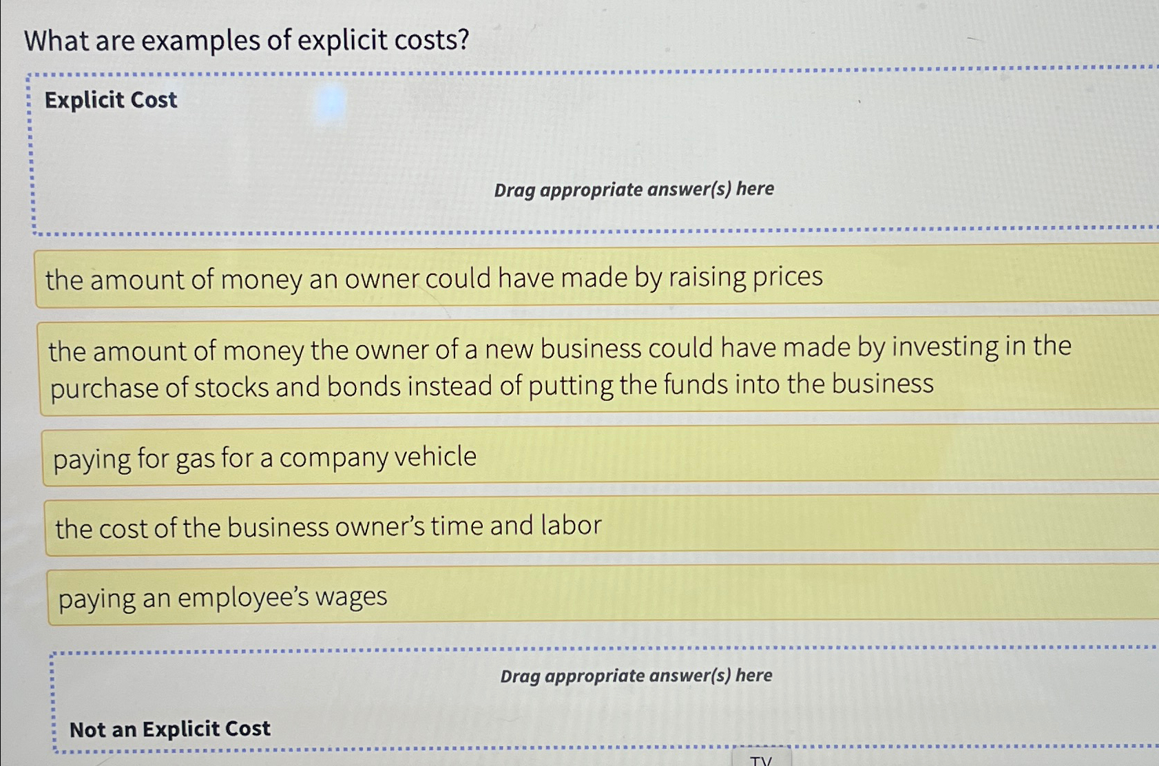 Solved What are examples of explicit costs?Explicit CostDrag | Chegg.com