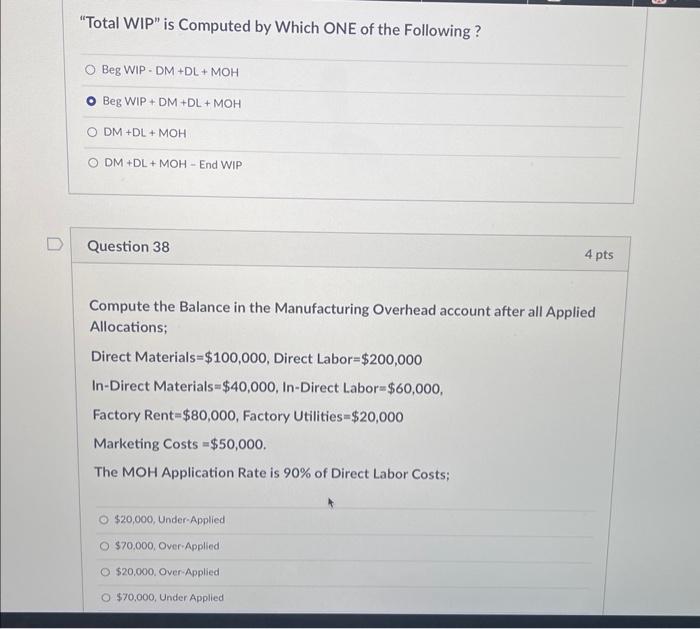 Solved "Total WIP" is Computed by Which ONE of the Following | Chegg.com