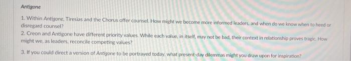 Antigone 1. Within Antigone, Tiresias and the Chorus | Chegg.com