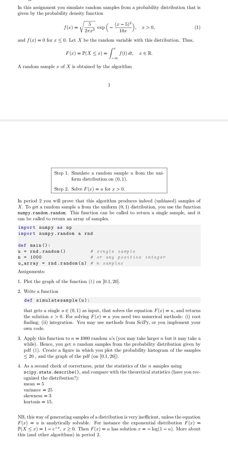 In this assignment you simulate random samples from a | Chegg.com
