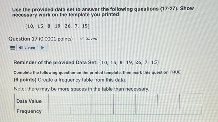 Solved Use the provided data set to answer the following | Chegg.com