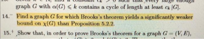 Find a graph G for which Brooks's theorem yields a | Chegg.com